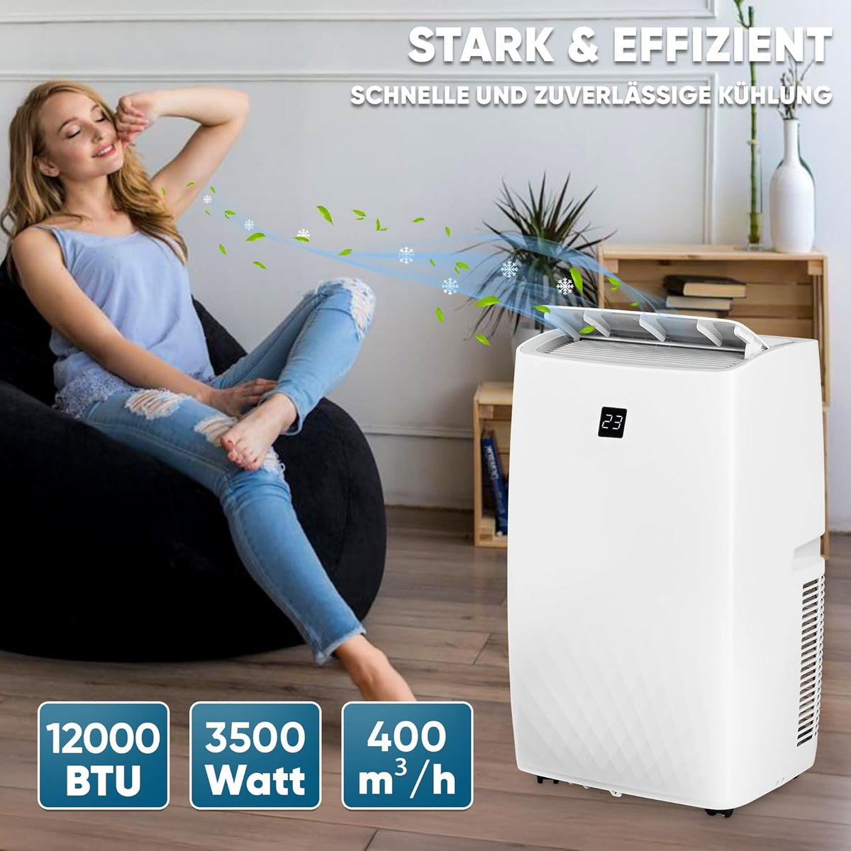 Klimaanlage Mobil 12000 BTU/h (3.500 Watt) - Mobiles Klimagerät 4in1 m ...
